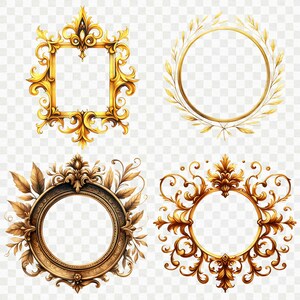20 Elegant Gold Frames Clipart Bundle, Vintage Frame PNG, Antique Gold ...
