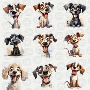 Funny and Crazy Dog Clipart Bundle, Dogs PNG, Watercolor Puppy Graphics ...