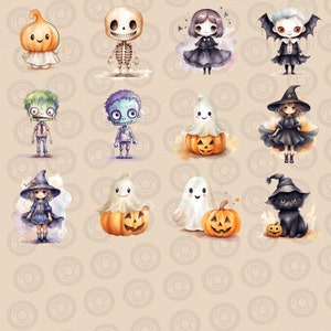 Halloween Cute Characters Clipart Bundle, Watercolor Ghost Witch ...