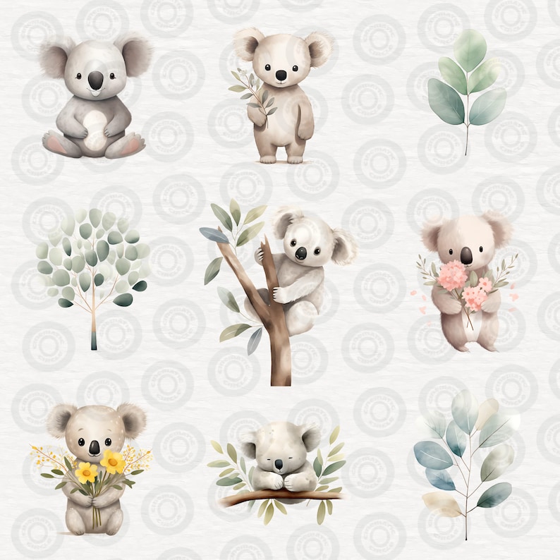 Koala Clipart Bundle Cute Koala Watercolor Png Baby Koala - Etsy