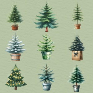 DIY Christmas Tree Clipart Bundle, Pine Tree PNG, Watercolor Winter ...