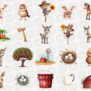 78 Cute Farm Clipart Bundle, Happy Farm Animals, Watercolor Digital ...