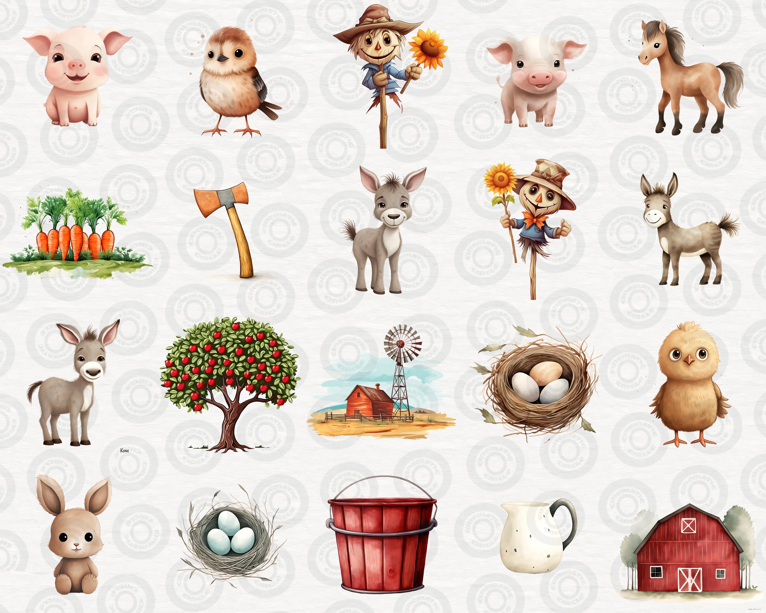 78 Cute Farm Clipart Bundle, Happy Farm Animals, Watercolor Digital ...