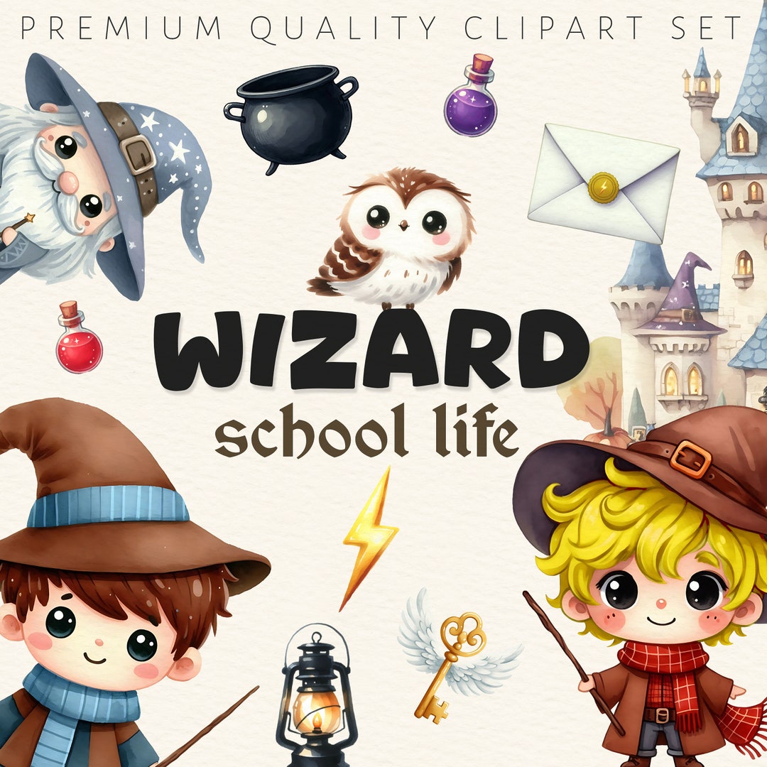 Magical Wizard School Life Clipart, Halloween Clip Art, Cute Witch PNG ...