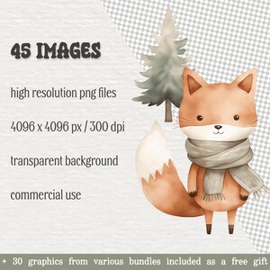 Forest Friends Clipart Bundle, Watercolor Woodland Animals, Cute Baby ...