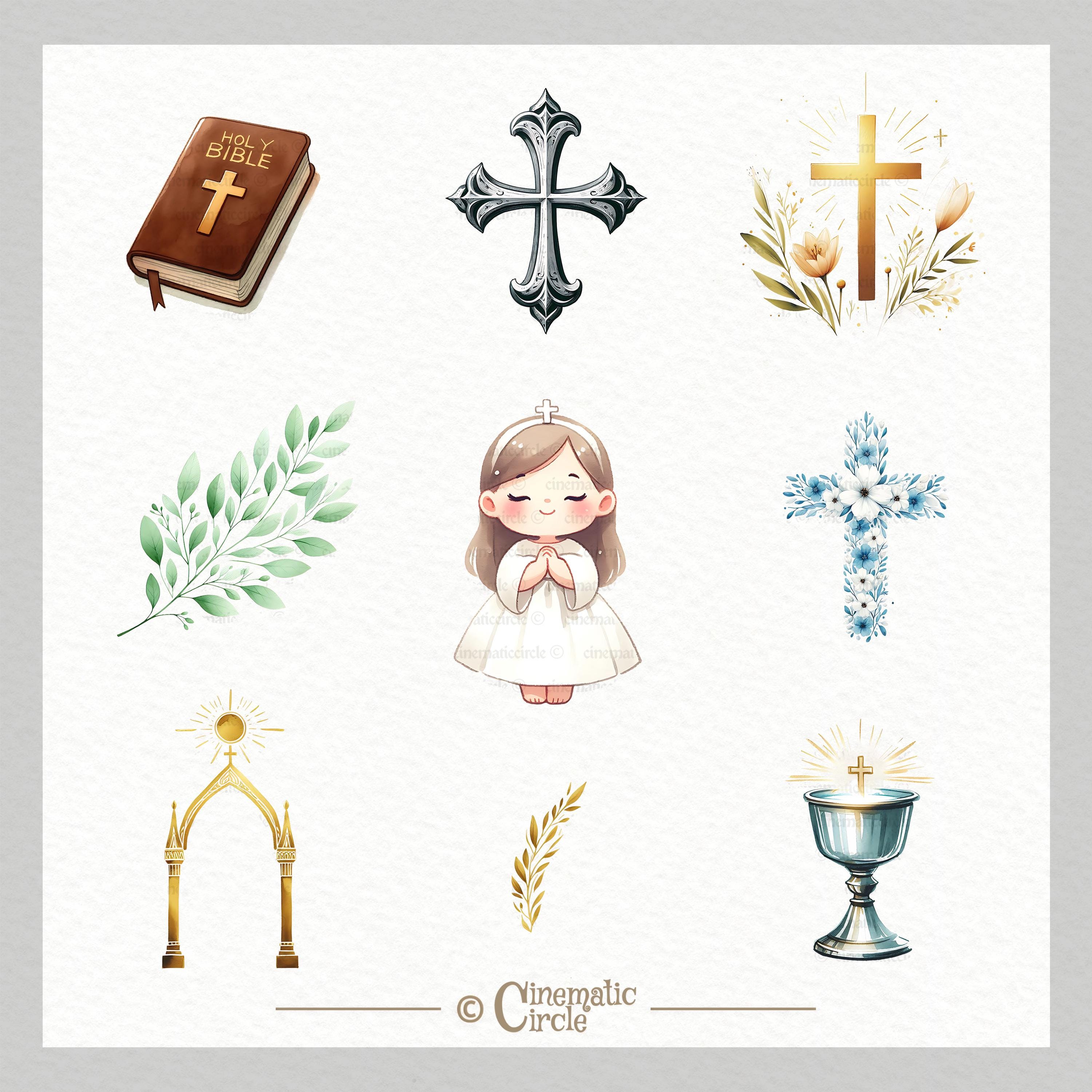 Baptism Clipart Bundle, Christening Watercolor Clip Arts, Religious PNG ...