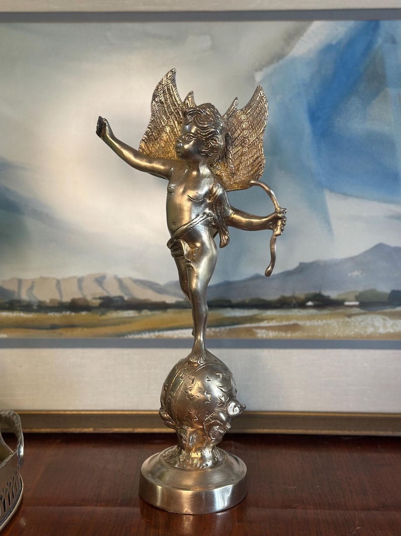 Vintage Gold Cupid / Putti / Cherub With Bow Gilt Statue in the Style ...