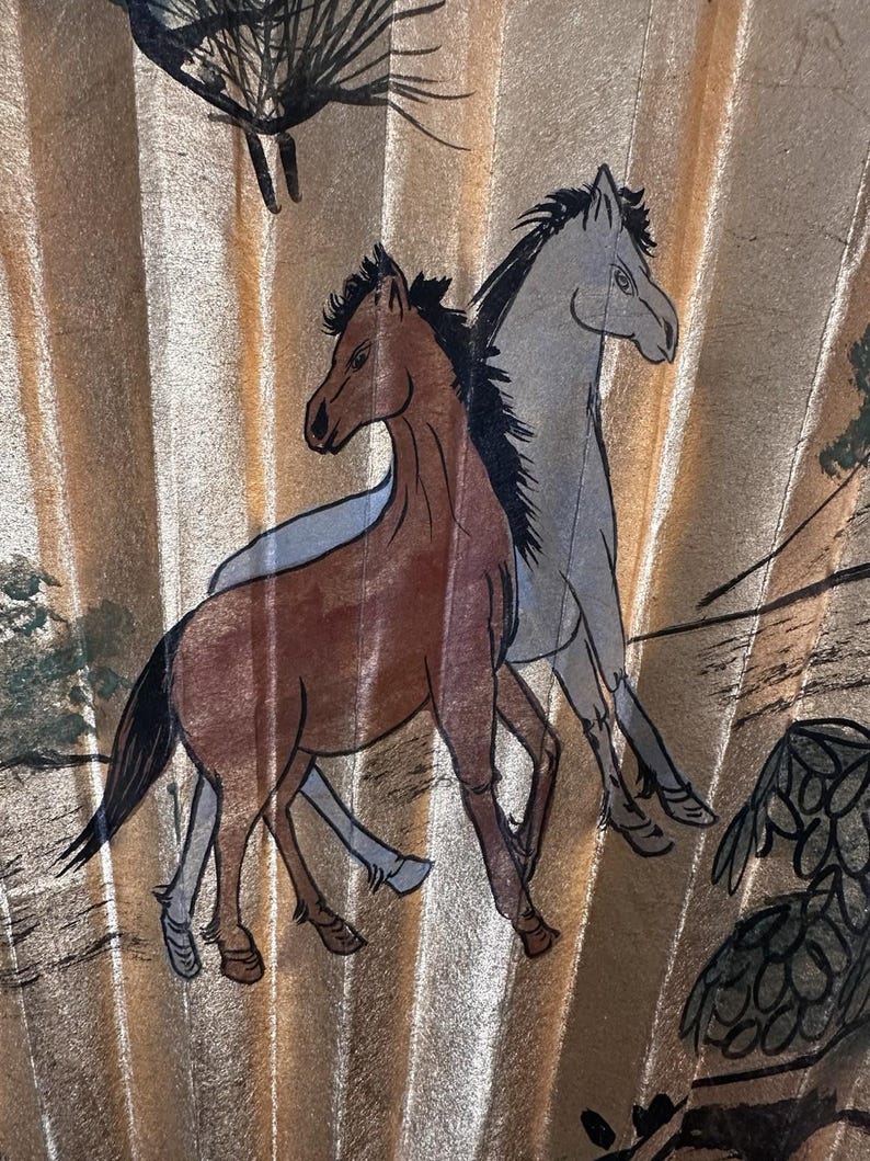 Folding Fan Horses Gold DAIZU Pictorial Wall Decor Asian Fan 38” - Etsy UK