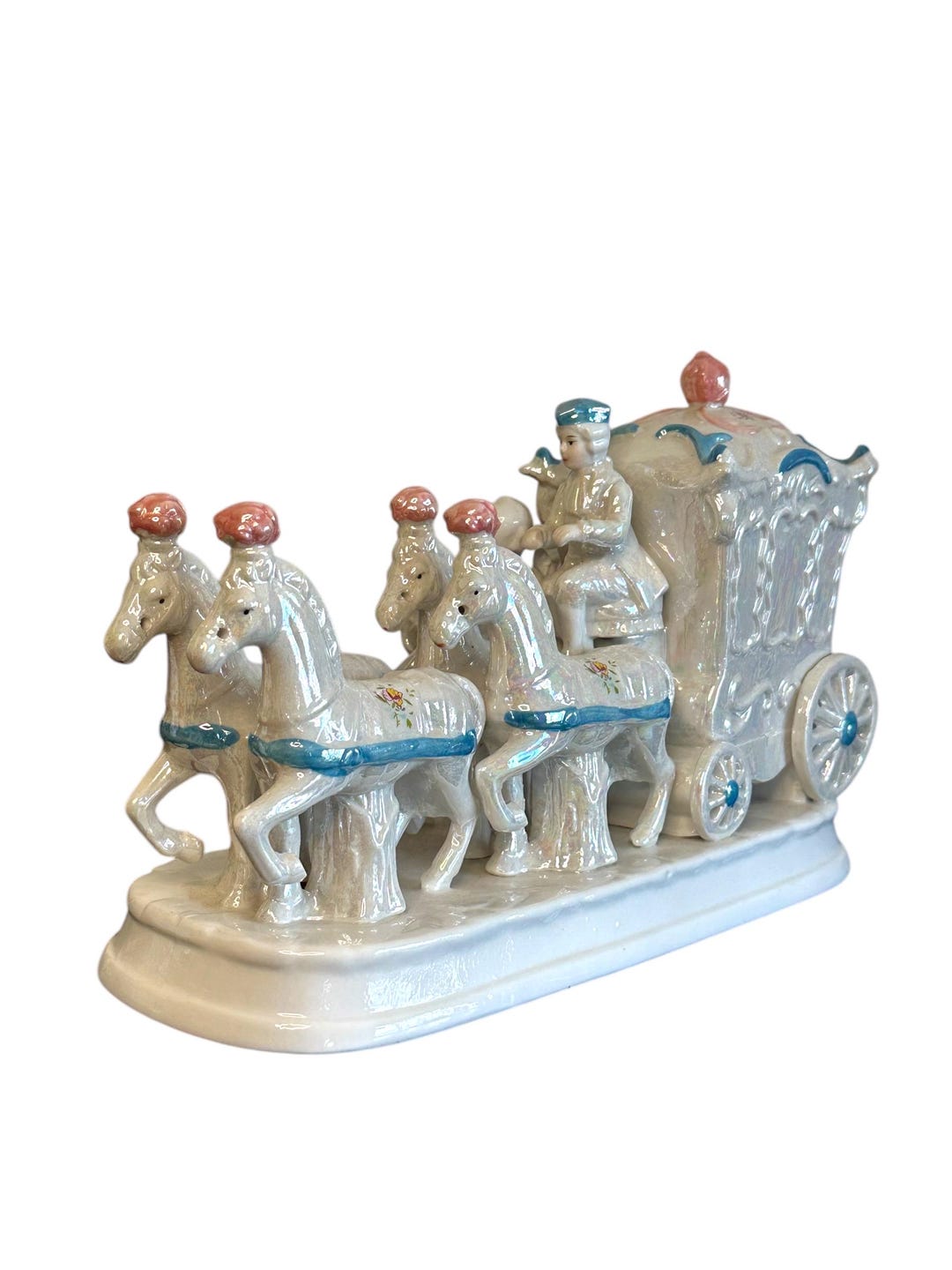 Rococo Style Lusterware Porcelain Four Horse Carriage 12 in Taiwan R.O ...