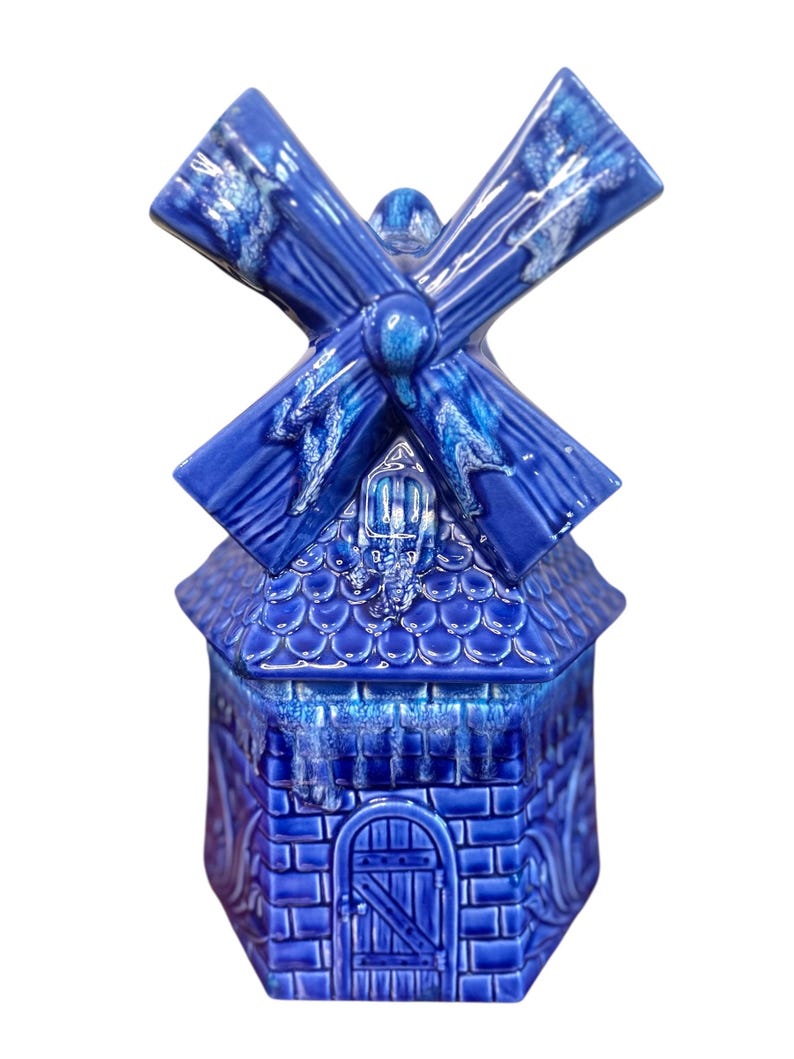 Vintage Windmill Cookie Jar Delft Blue Drippy Ceramic - Etsy