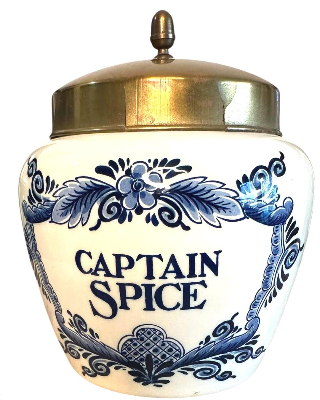 Delfts Blauw Zenith Gouda Captain Spice Tobacco Jar Brass Lid Tinder ...