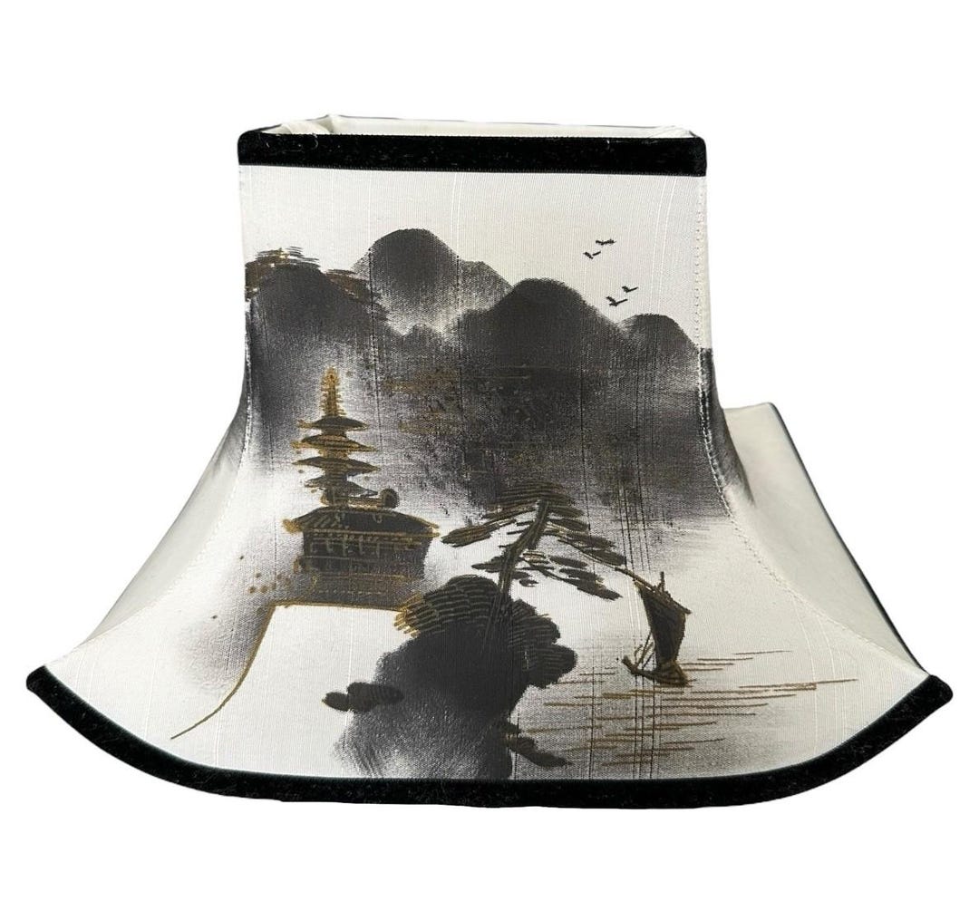 Vintage Pagoda Style Lamp Shade Hand Painted Zen Mountain Mist - Etsy
