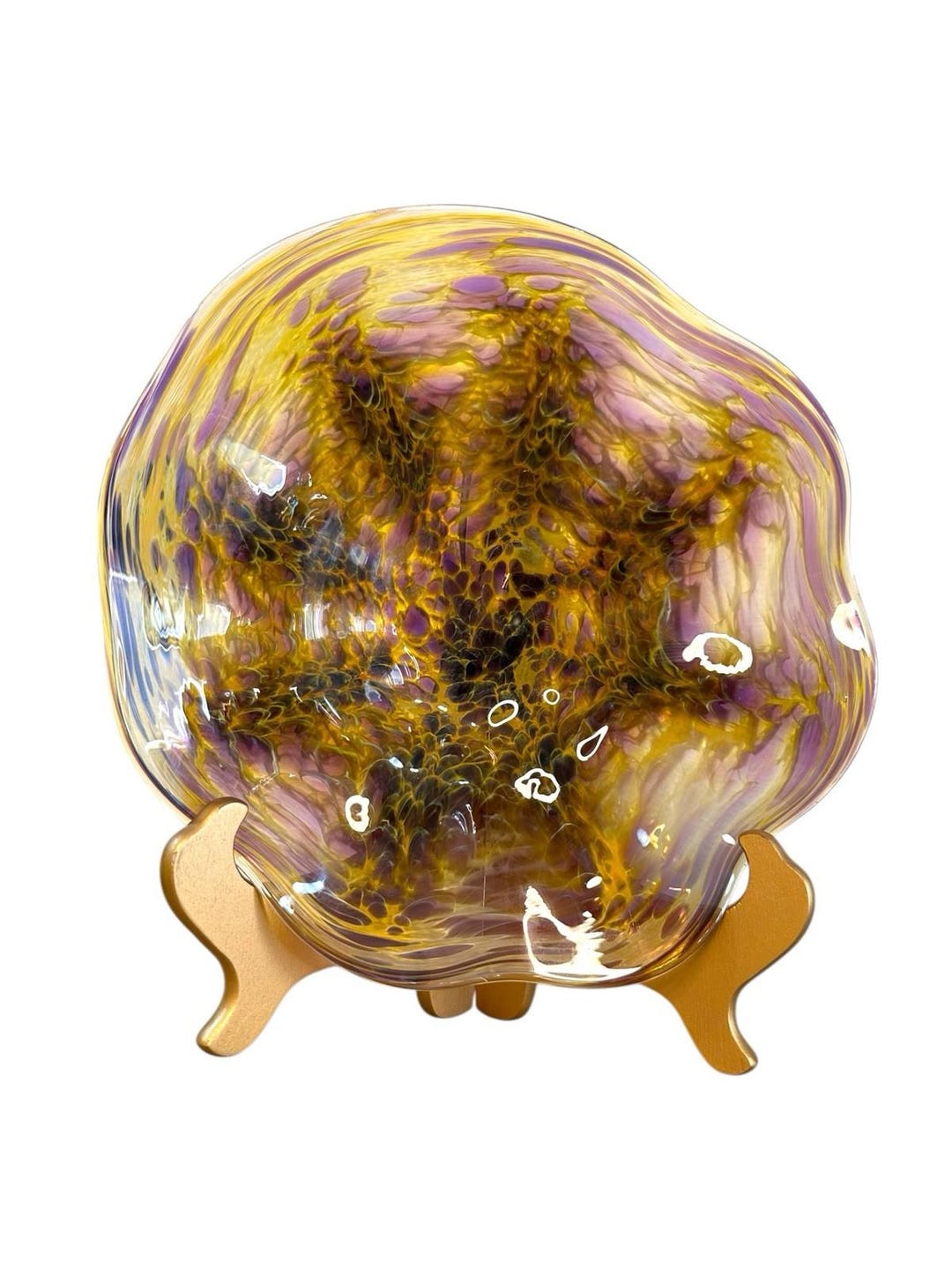 Hot Island Glass Art Glass Decorative Console Dish In Yellow And Purple