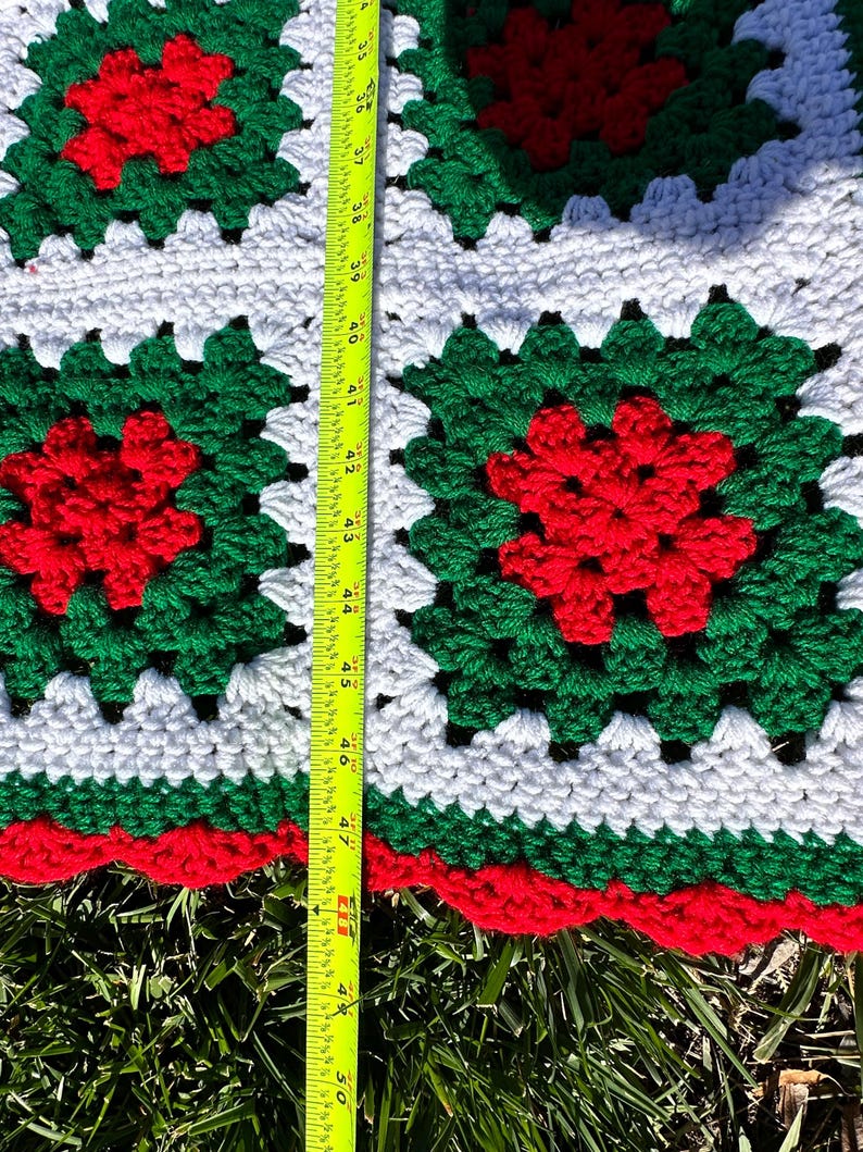 Hand Crocheted Granny Square Afghan Throw Blanket Red Green White ...
