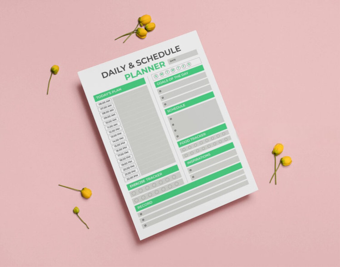 Printable Simple Daily & Schedule Planner, Daily Planner Exercise Food ...