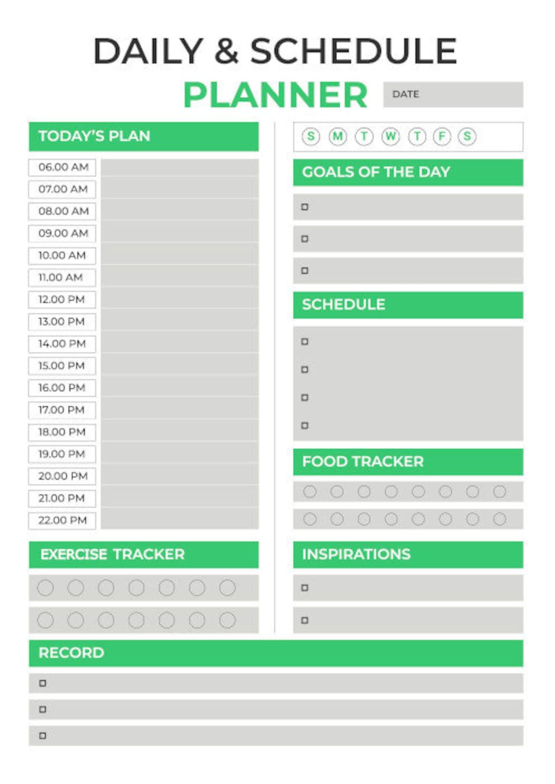 Printable Simple Daily & Schedule Planner, Daily Planner Exercise Food ...