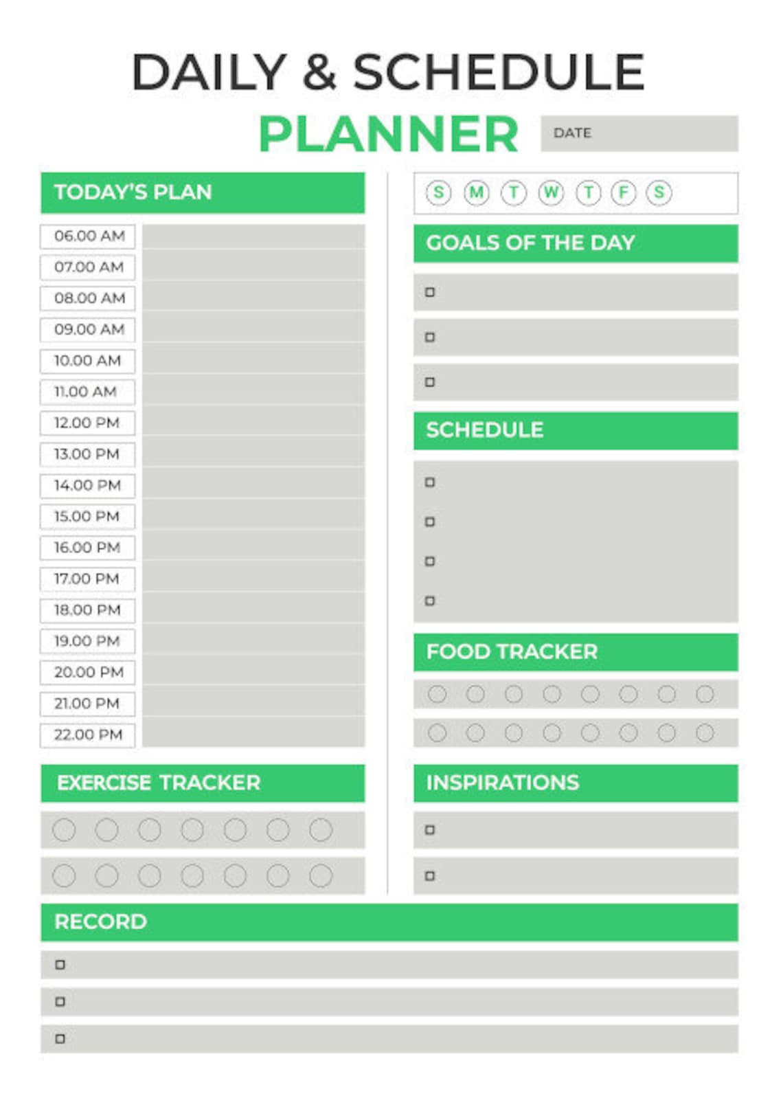Printable Simple Daily & Schedule Planner, Daily Planner Exercise Food ...