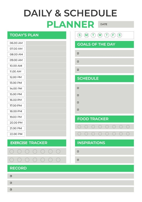Printable Simple Daily & Schedule Planner, Daily Planner Exercise Food ...