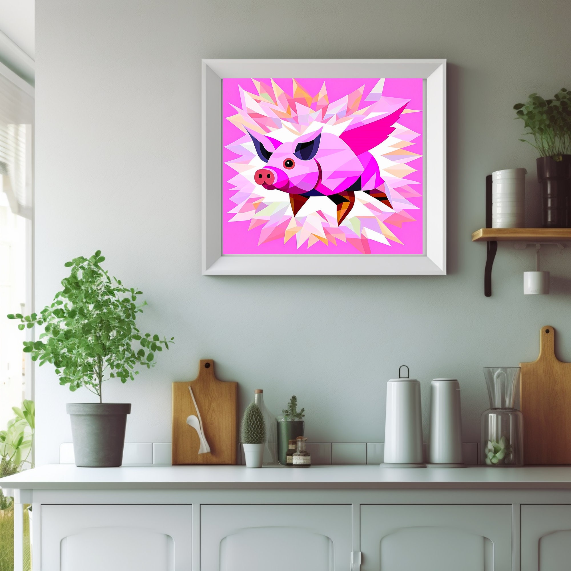 Flying Pink Pig Wall Art, Modern Prints, Printable Arts Cubism Art ...