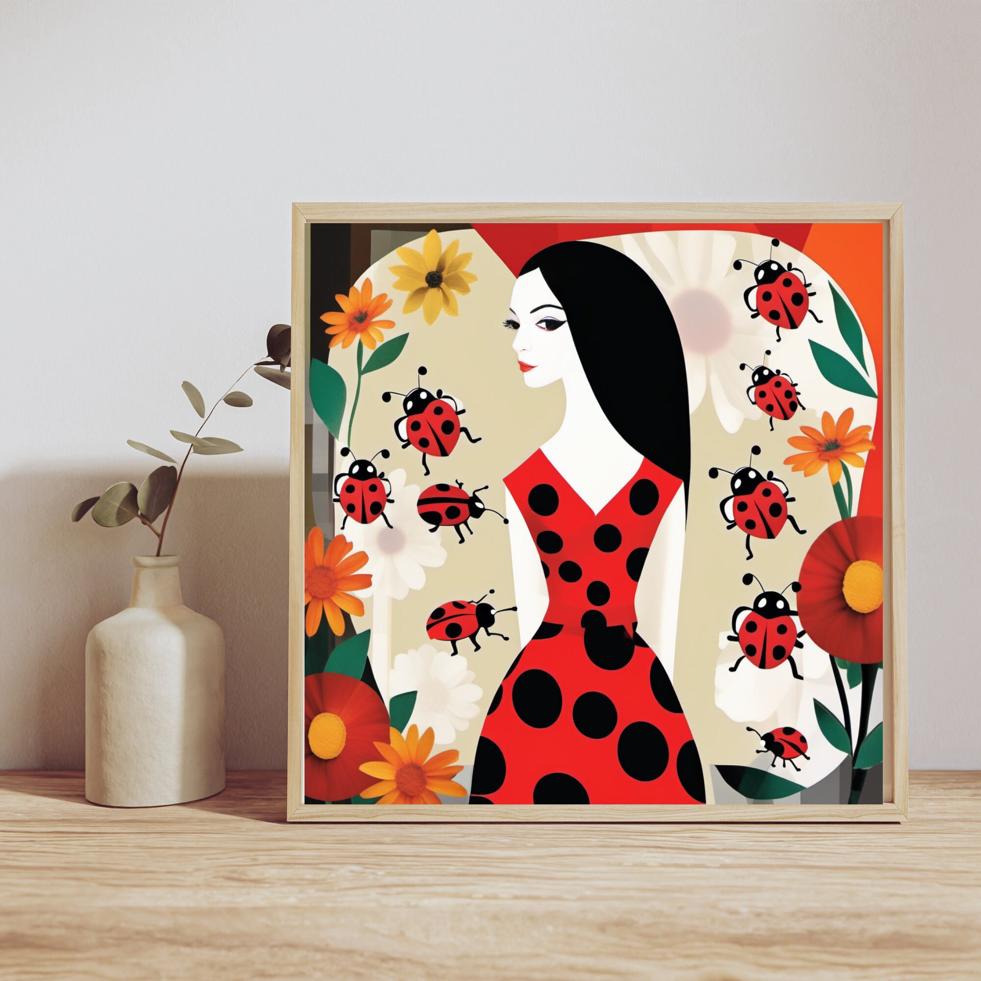 Lady Bug Dress Cubism Art Prints Home Decor Instant Custom Wall Art ...