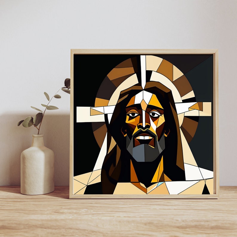 Black Jesus Wall Art, Religious Art, Oil Painting, Cubism Art ...