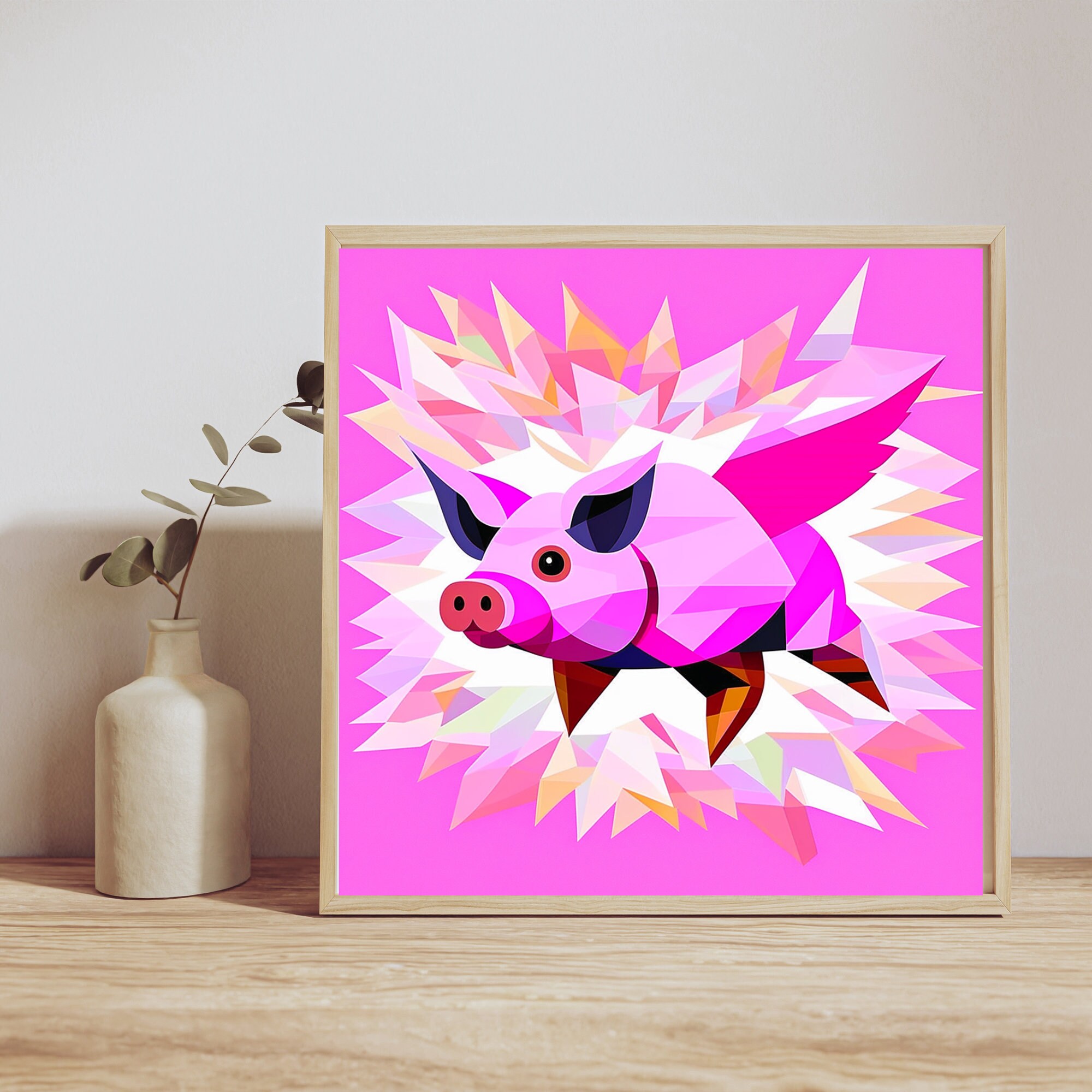 Flying Pink Pig Wall Art, Modern Prints, Printable Arts Cubism Art ...