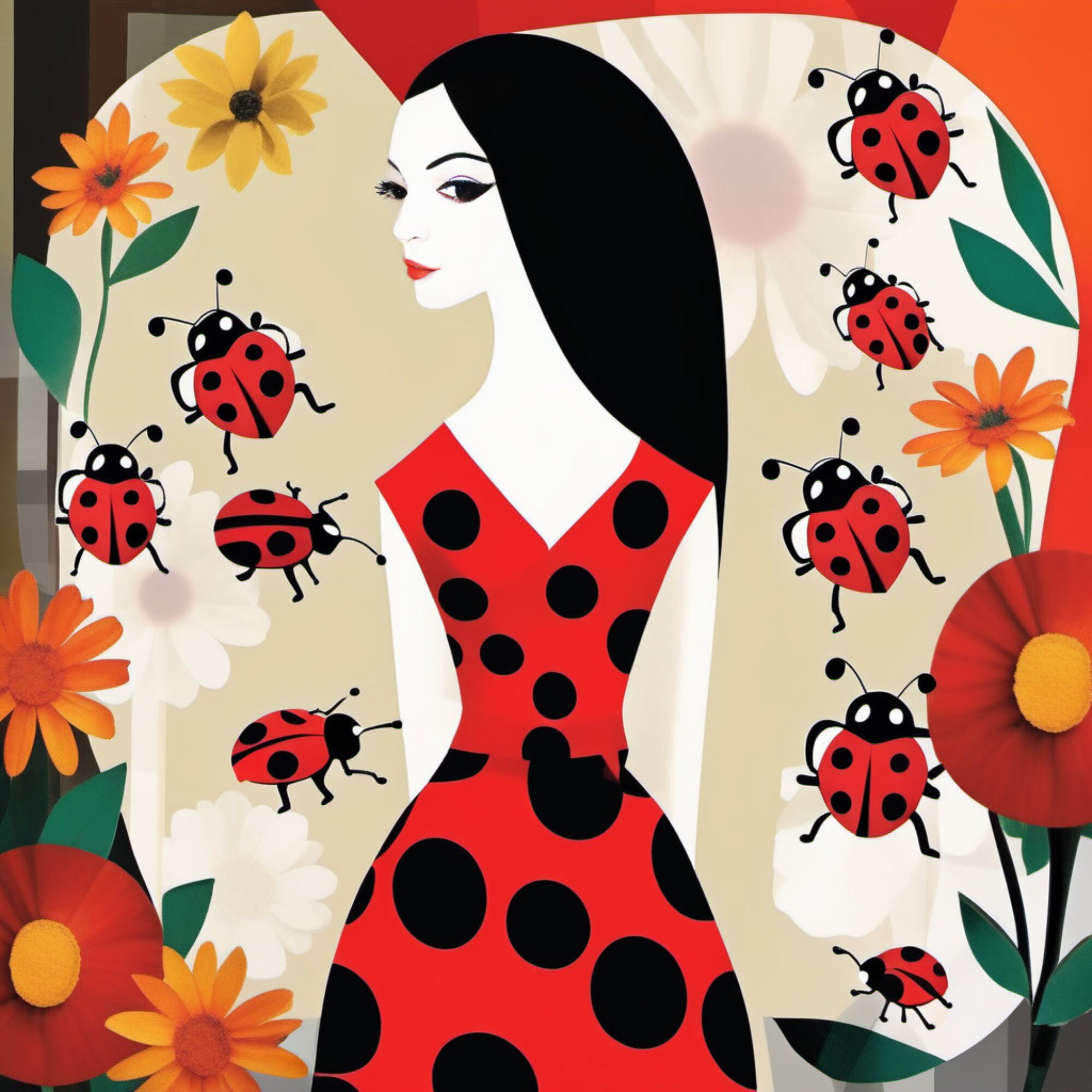 Lady Bug Dress Cubism Art Prints Home Decor Instant Custom Wall Art ...
