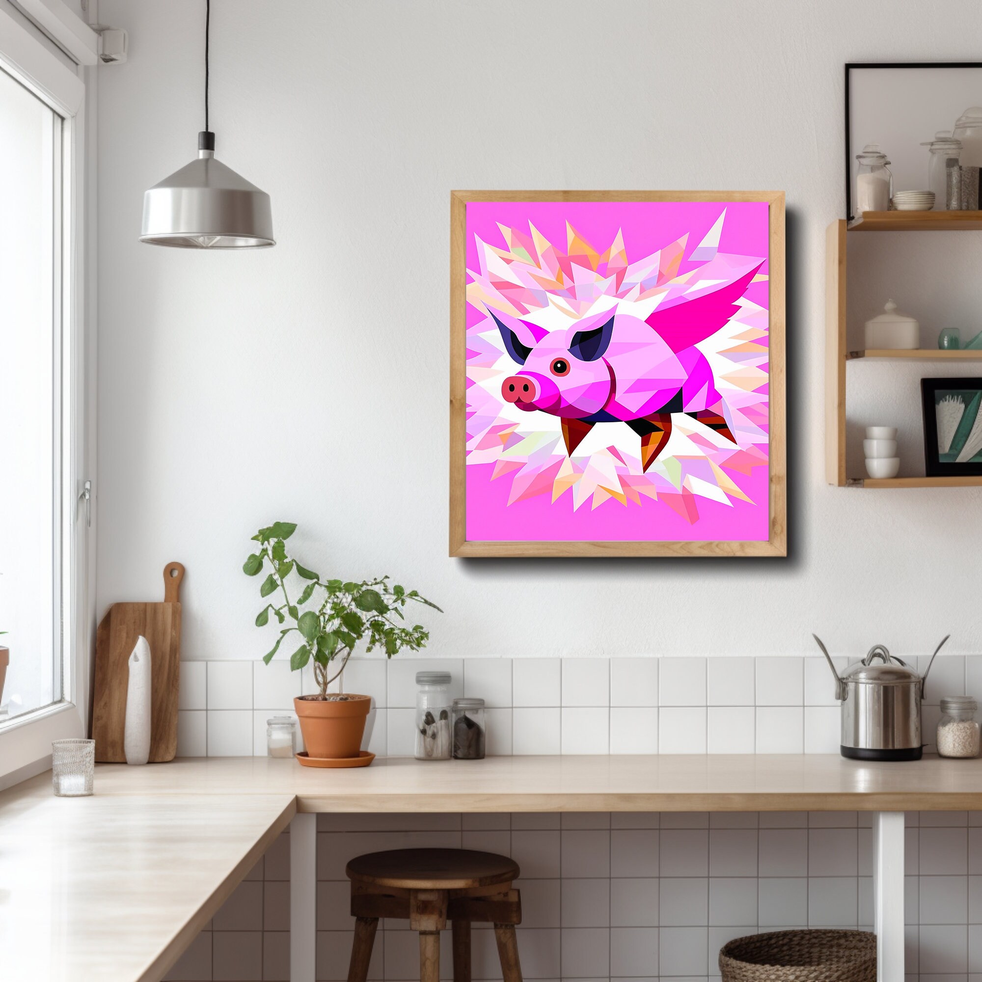 Flying Pink Pig Wall Art, Modern Prints, Printable Arts Cubism Art ...