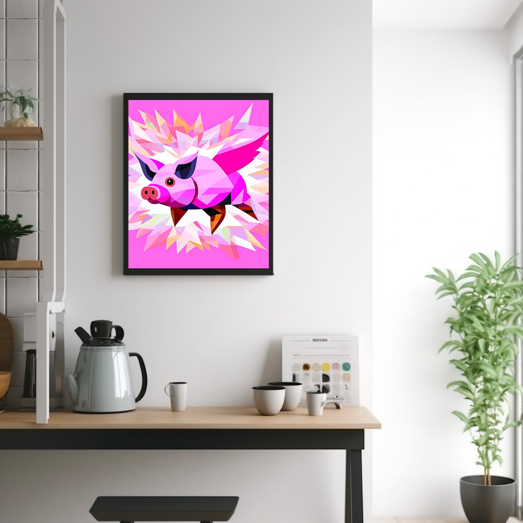 Flying Pink Pig Wall Art, Modern Prints, Printable Arts Cubism Art ...