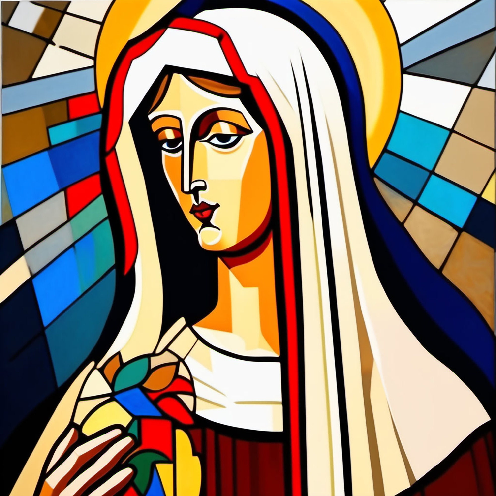 Mary Mother of Jesus Wall Art, Religious Art Catholic, Cubism Art ...