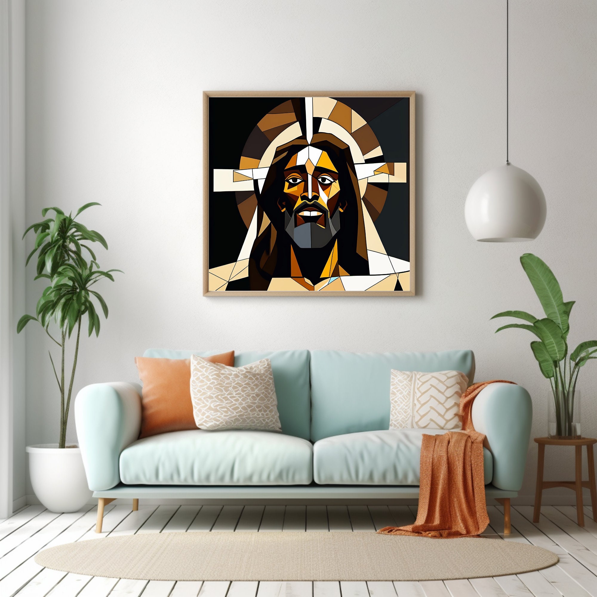 Black Jesus Wall Art, Religious Art, Oil Painting, Cubism Art ...