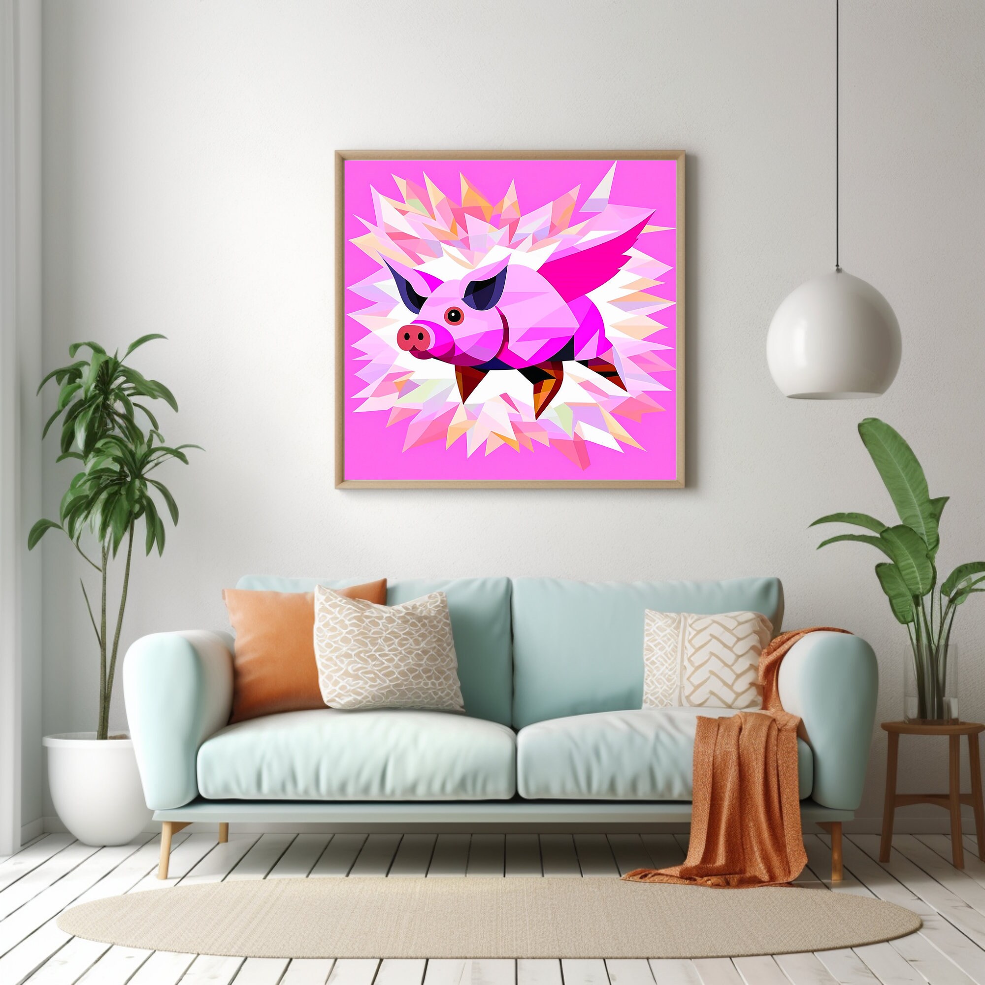 Flying Pink Pig Wall Art, Modern Prints, Printable Arts Cubism Art ...