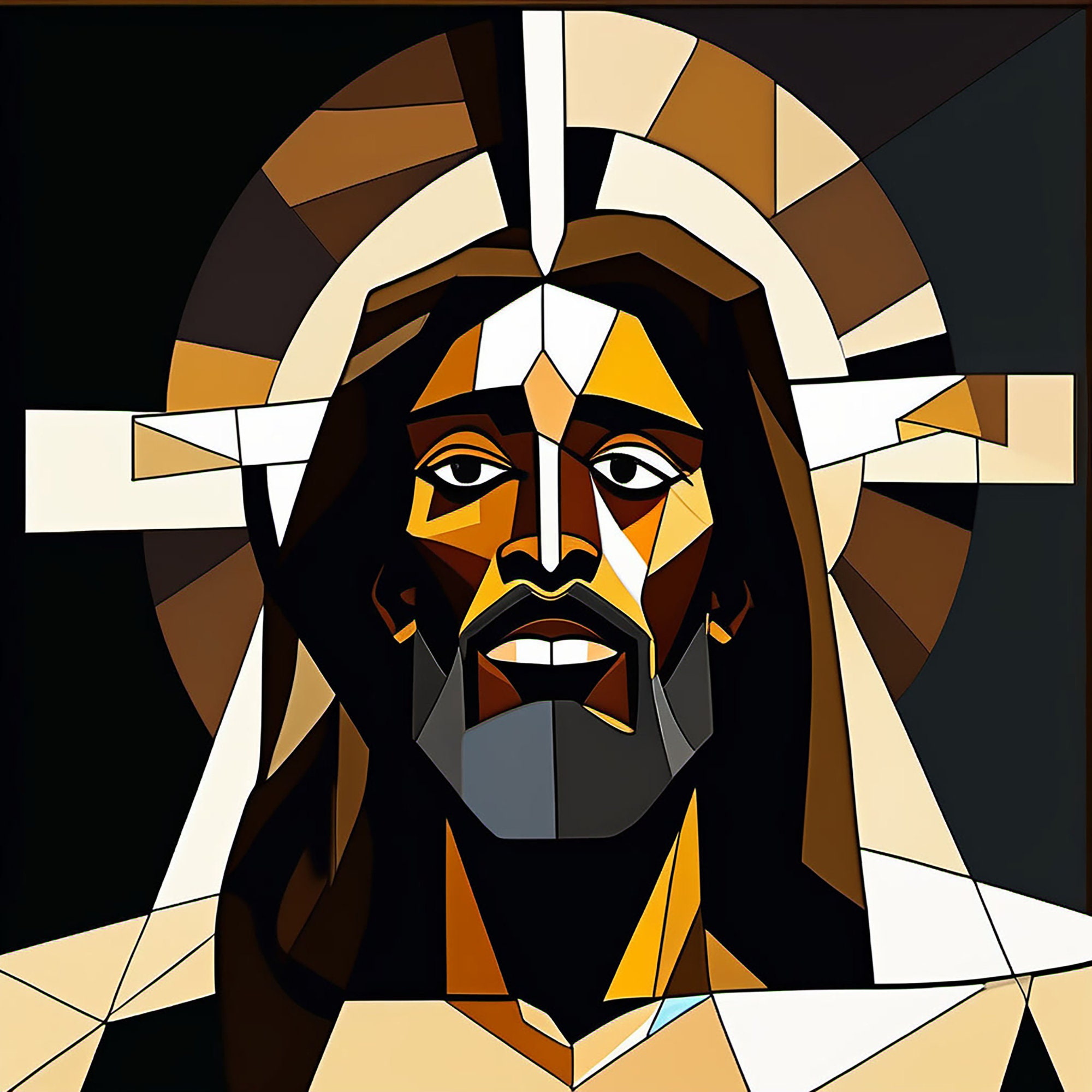 Black Jesus Wall Art, Religious Art, Oil Painting, Cubism Art ...