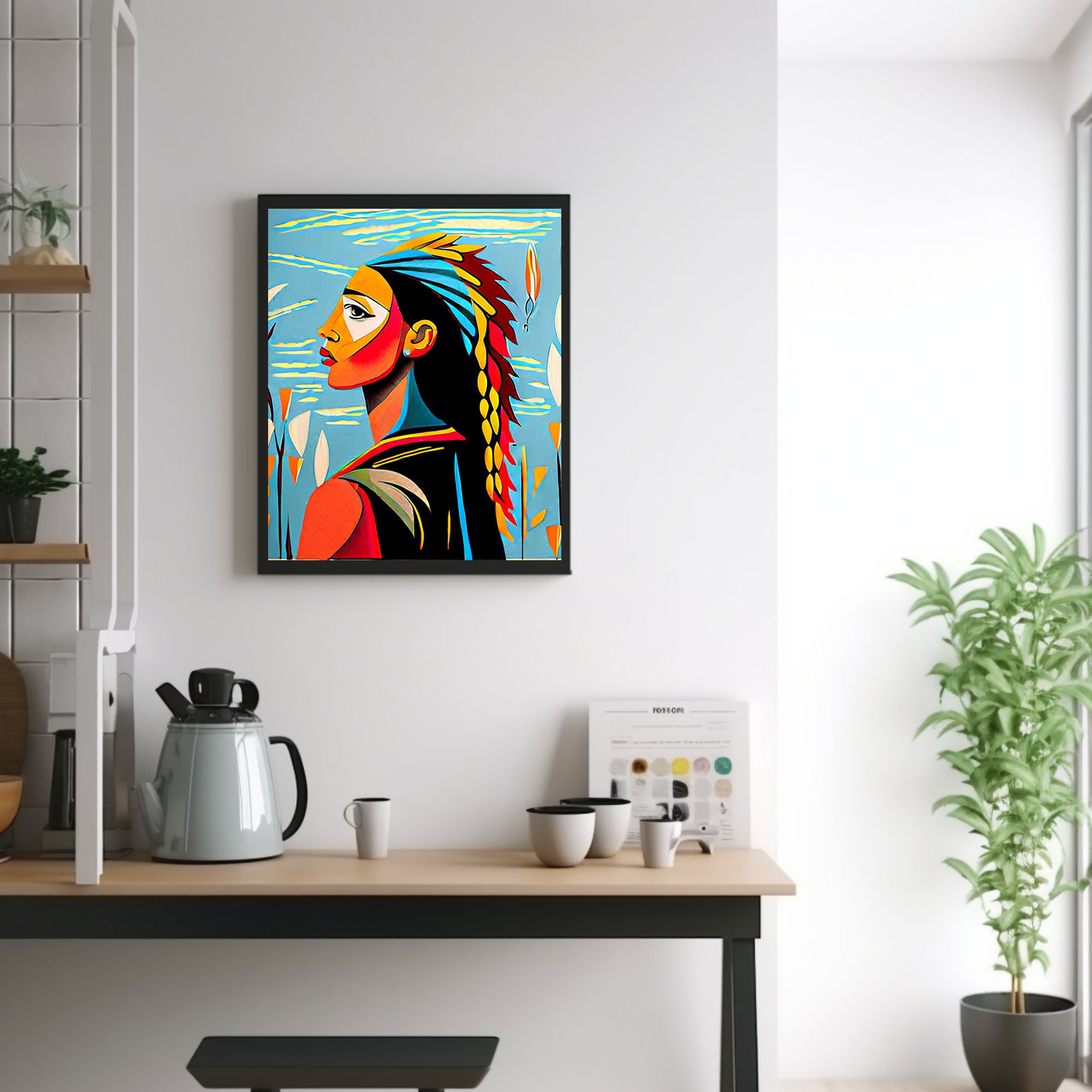 American Indian Girl Cubism Art - Etsy