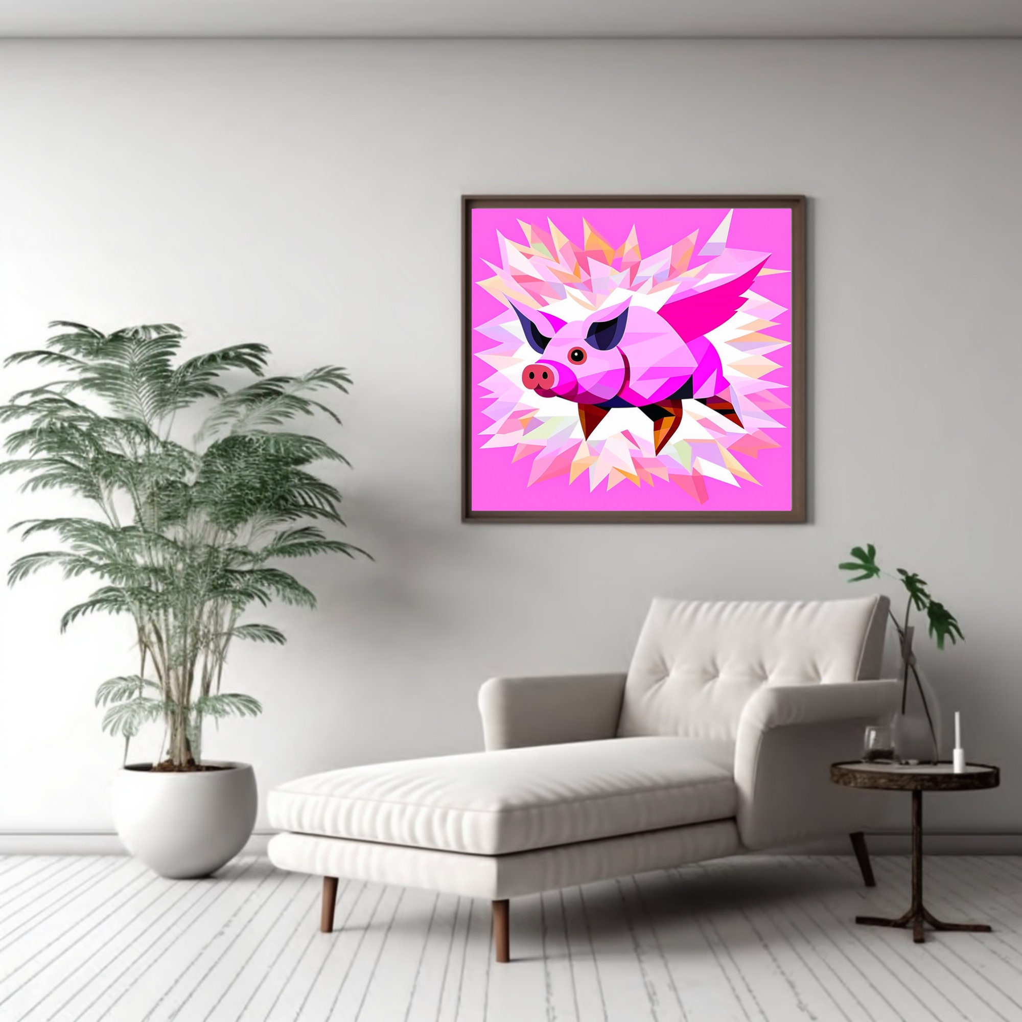 Flying Pink Pig Wall Art, Modern Prints, Printable Arts Cubism Art ...