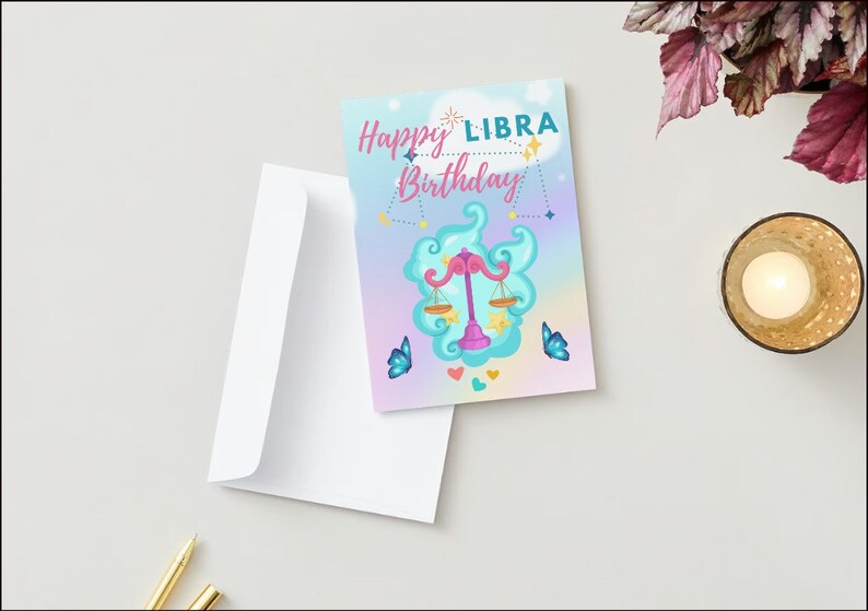 Libra Birthday Card Zodiac Astrology Birthday Card - Etsy