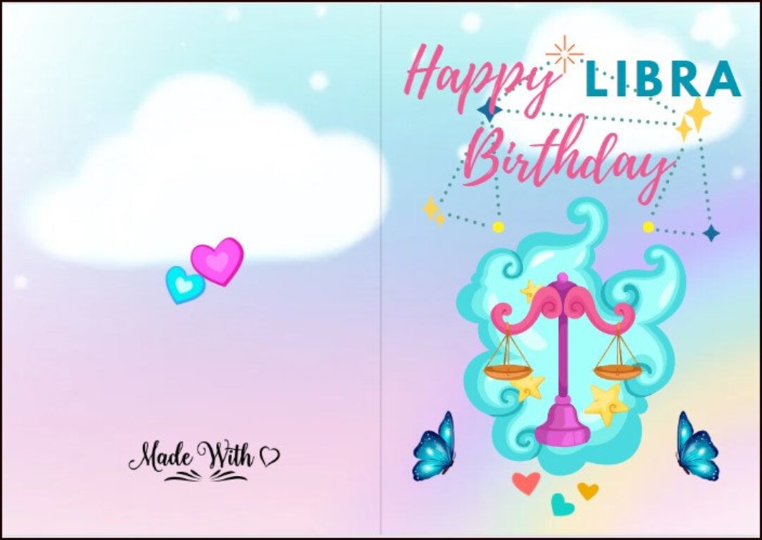 Libra Birthday Card Zodiac Astrology Birthday Card - Etsy