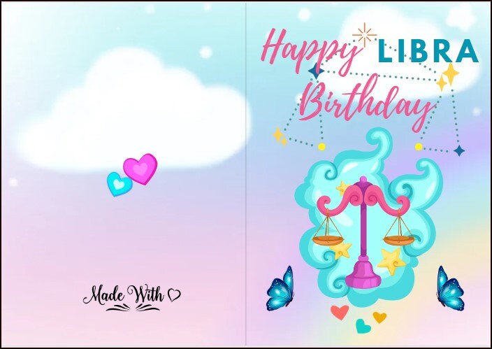 Libra Birthday Card Zodiac Astrology Birthday Card - Etsy