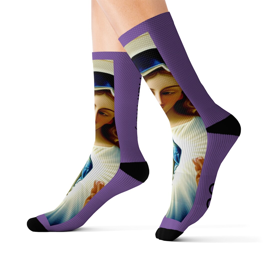 Hail Mary Full of Grace Socks With Cushioned Bottoms, Purple, Blessed Mother of Jesue, Religious ...