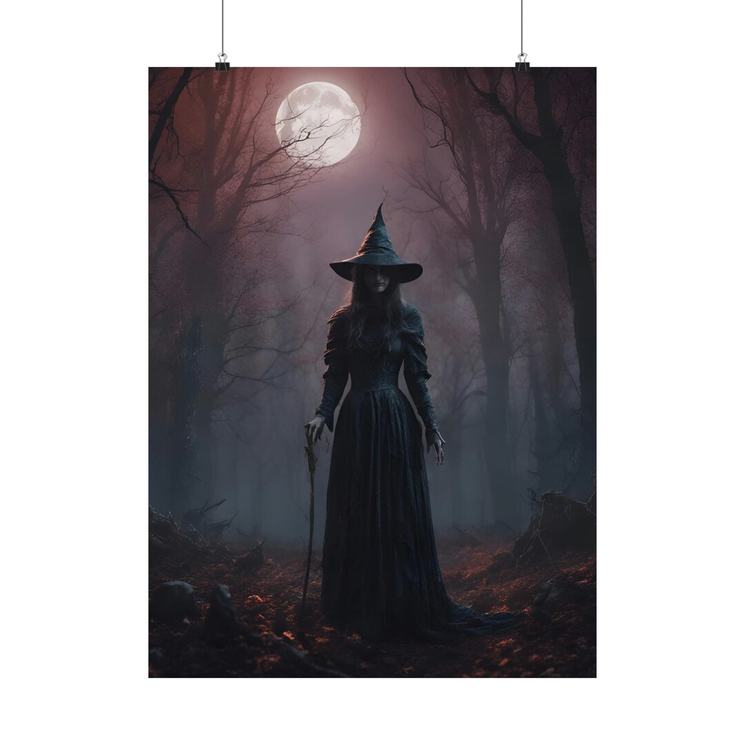 Moonlit Witch Matte Poster, Halloween Art, Spooky Art, Gothic Art - Etsy