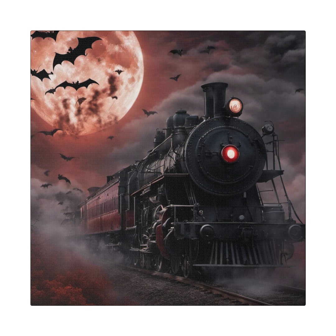 Steam Train on a Spooky Night - Halloween Art, Train Art, Wall Art ...