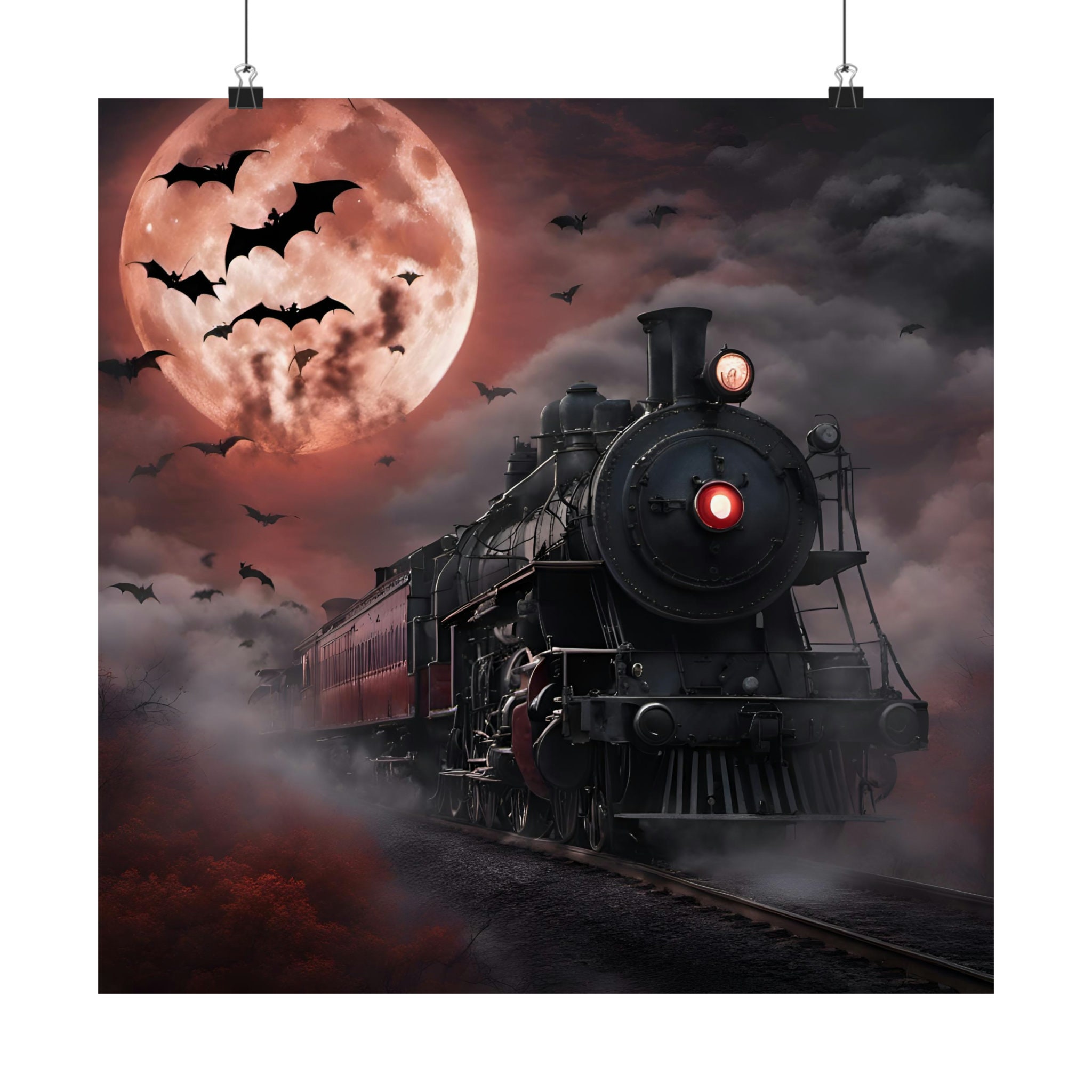 Steam Train on a Spooky Night - Halloween Art, Train Art, Matte Poster ...