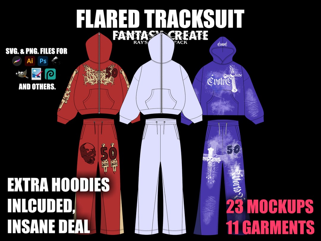 Flared Tracksuit Vector Mockup Pack / 23 Mock-ups 11 Garments / FANTASY ...