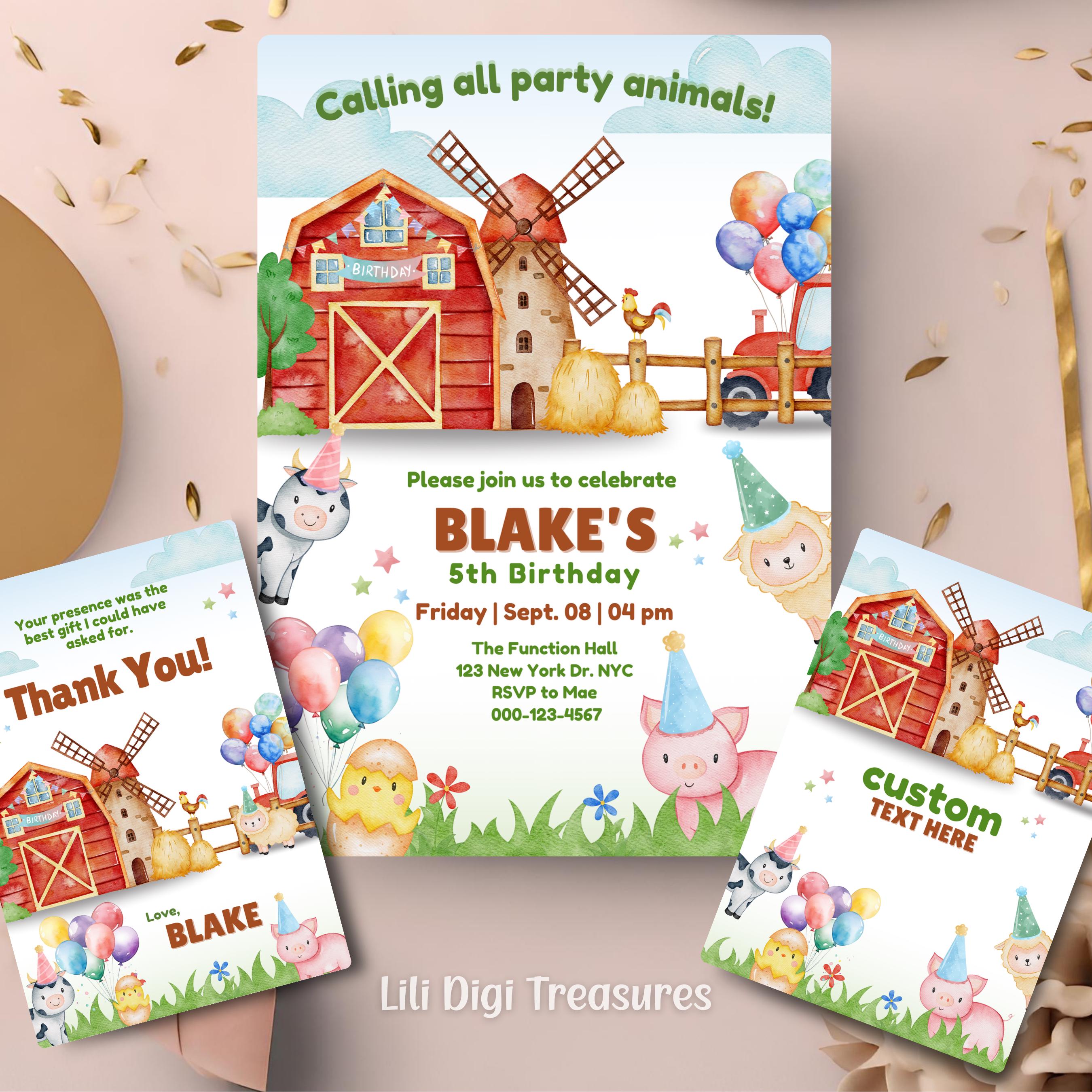 Editable FARM ANIMALS Birthday Invitation, Barn Animals Party Invite ...