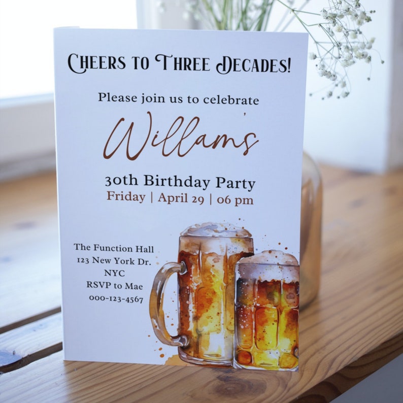Editable SURPRISE BEER PARTY Invitation Beer Birthday Invitation 30th ...