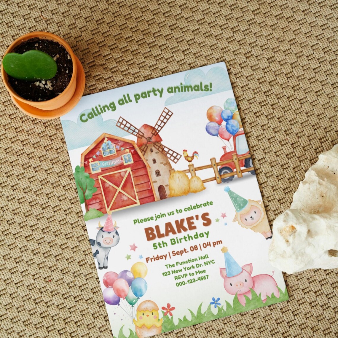 Editable FARM ANIMALS Birthday Invitation, Barn Animals Party Invite ...