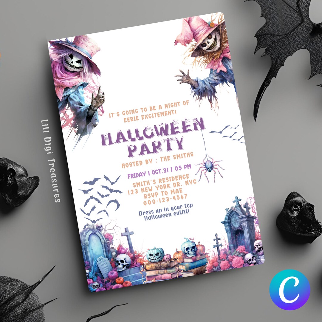 Editable HALLOWEEN PARTY Invitation Pastel Halloween Birthday ...