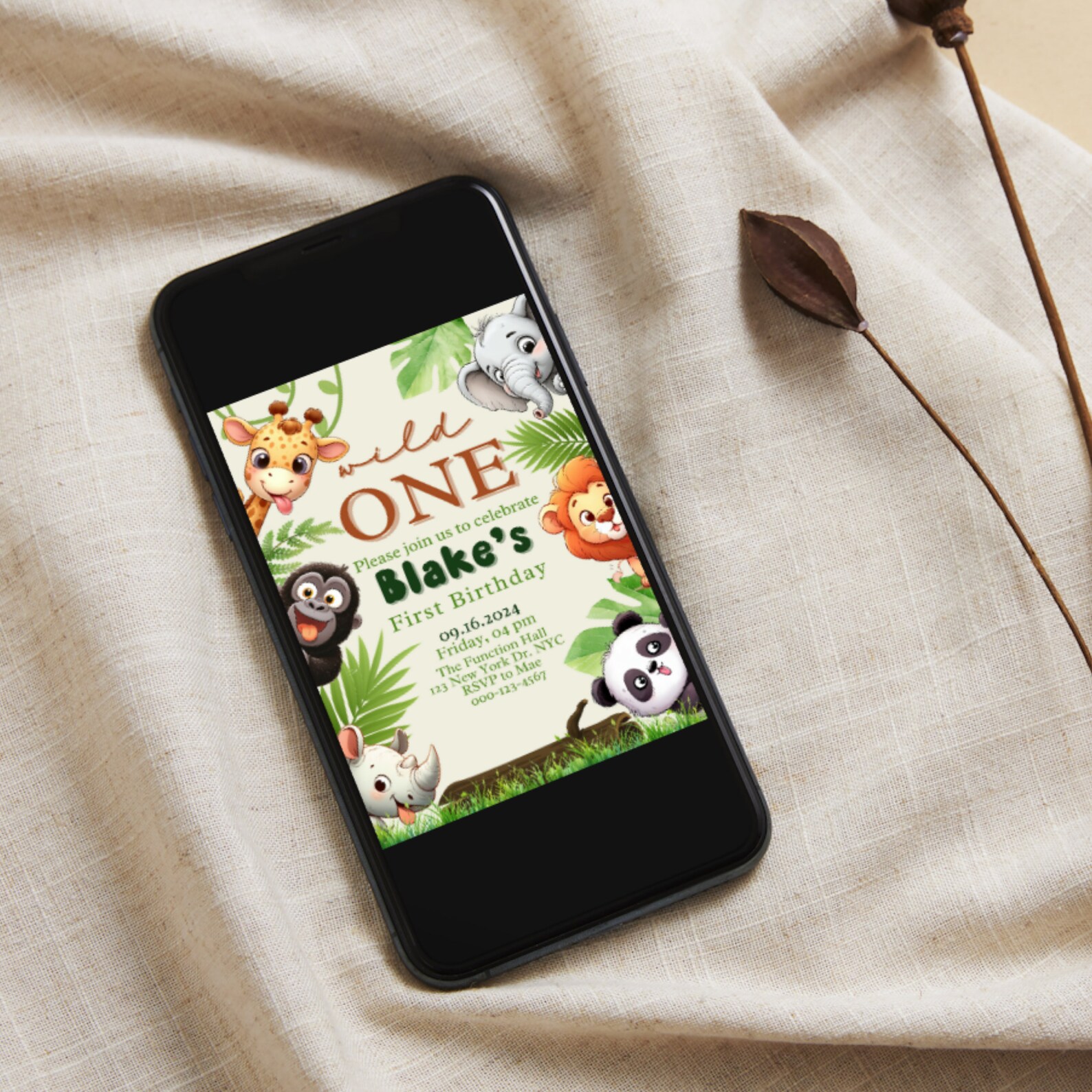 Editable WILD ONE 1st Birthday Invitation, Safari Wild One Party Invite ...