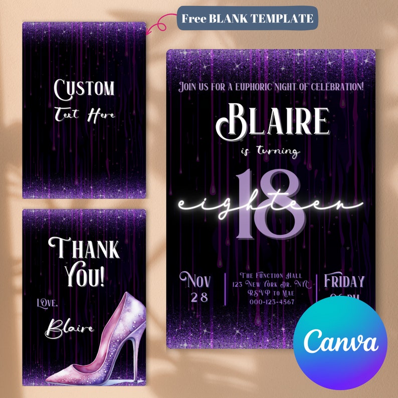 Editable EUPHORIA Birthday Invitation Euphoria Theme Party Purple Shade ...