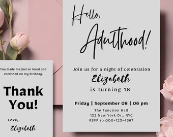 Editable 18th Birthday Invitation Template, Minimalist Debut Birthday ...